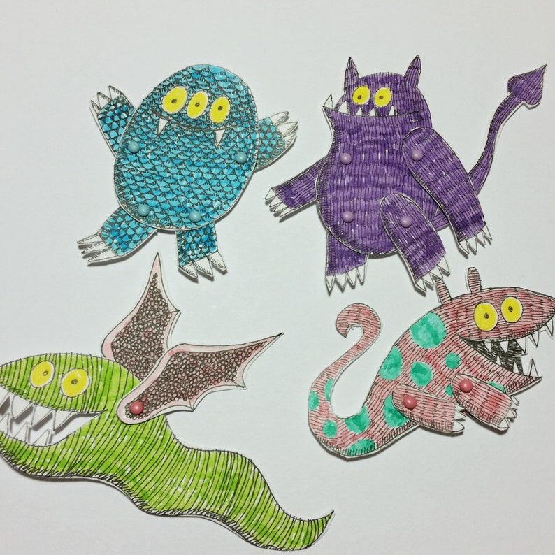 Monsters Animal Paper Dolls Puppets Patterns, Articulated Mechanical ...