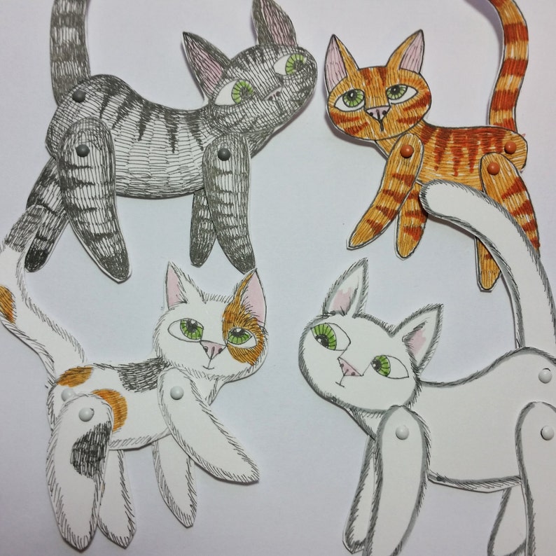 Cat Animal Paper Dolls Puppets Patterns Articulated Mechanical Animals ...