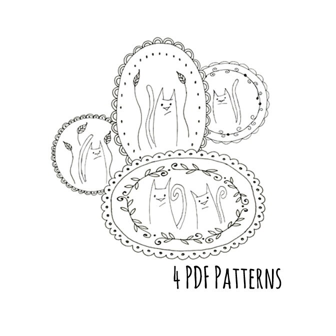 Cat Family Embroidery Pattern Printable Set of Four Animal Digital ...