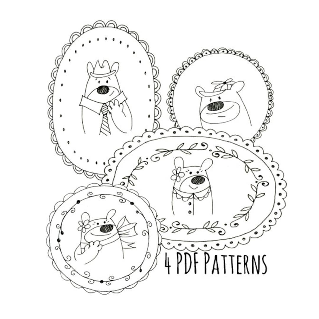 Bear Family Embroidery Pattern Set of Four Woodland Animal Digital ...