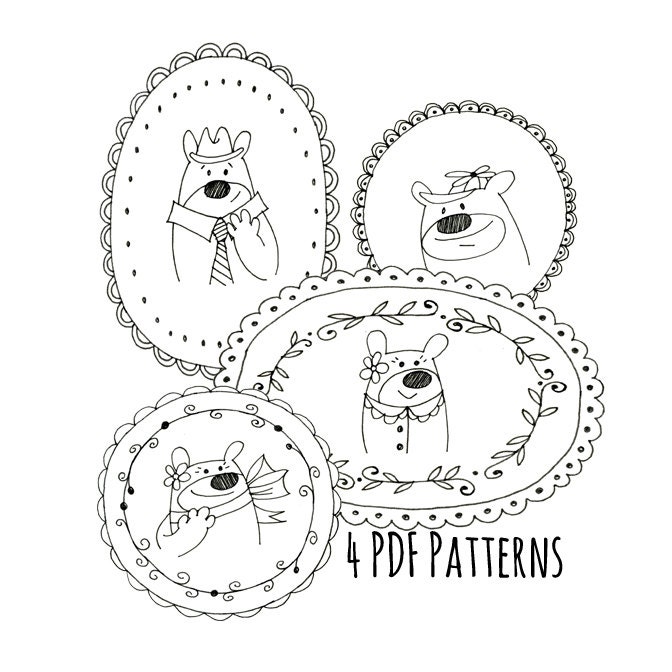 Bear Family Embroidery Pattern Set of Four Woodland Animal Digital ...