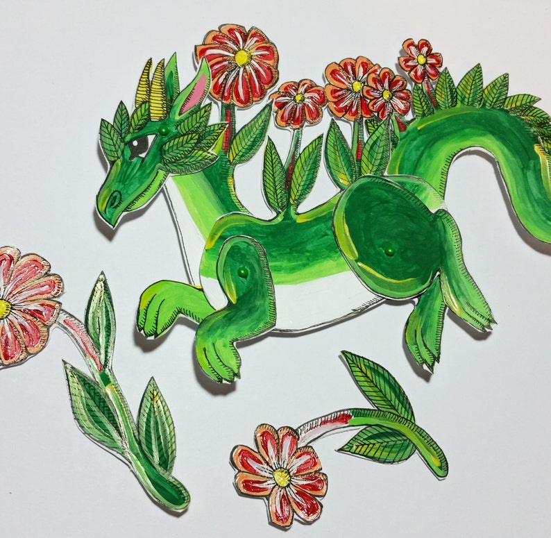 Flower Dragon Animal Paper Dolls Puppets Patterns, Articulated ...