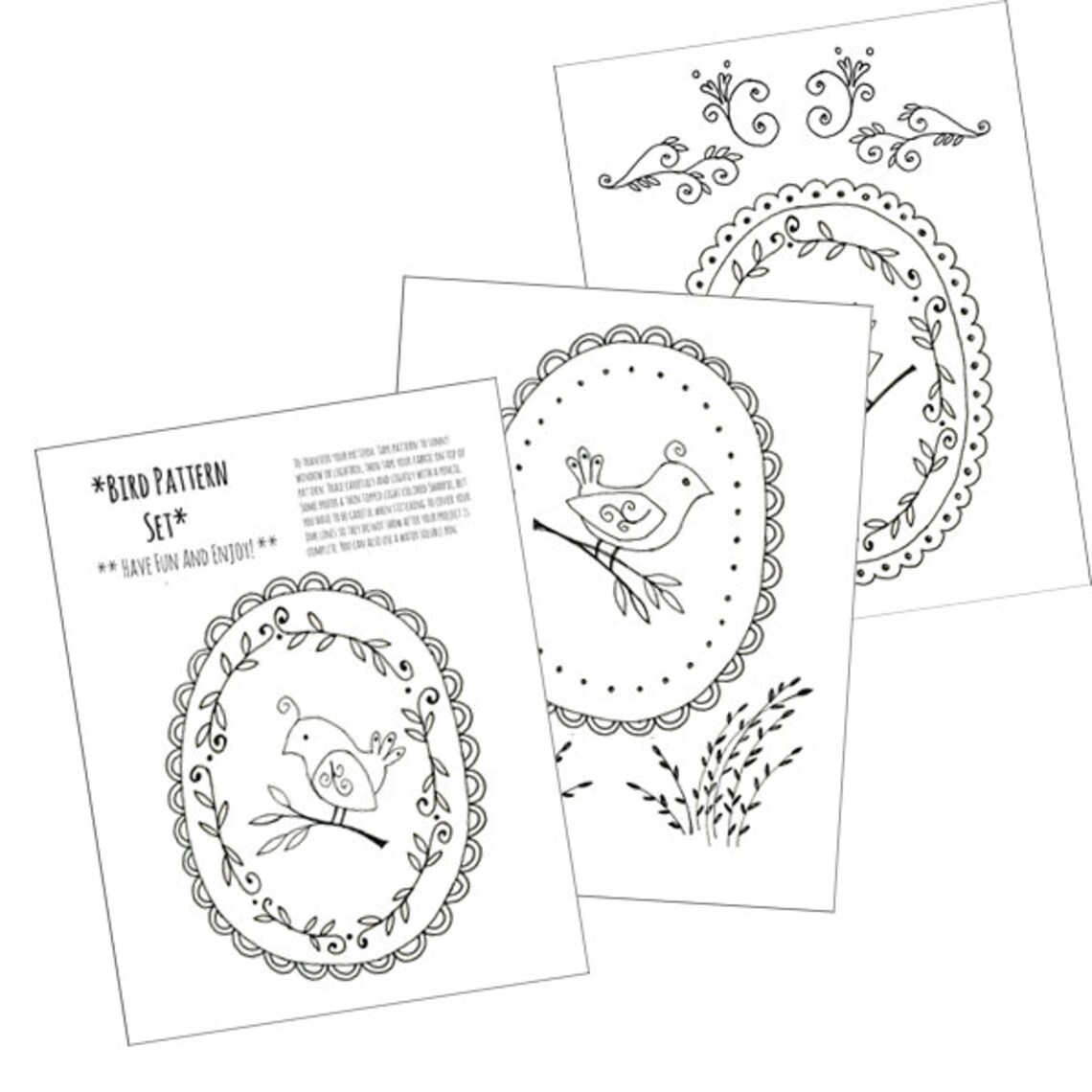 Bird Embroidery Pattern Set, 3 Bird Patterns, Woodland Animal Printable ...