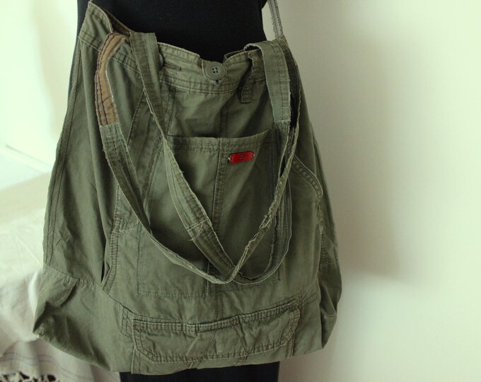 Military Green Shoulder Bag, Pockets Cotton Shoulder Bag, Lightweight ...