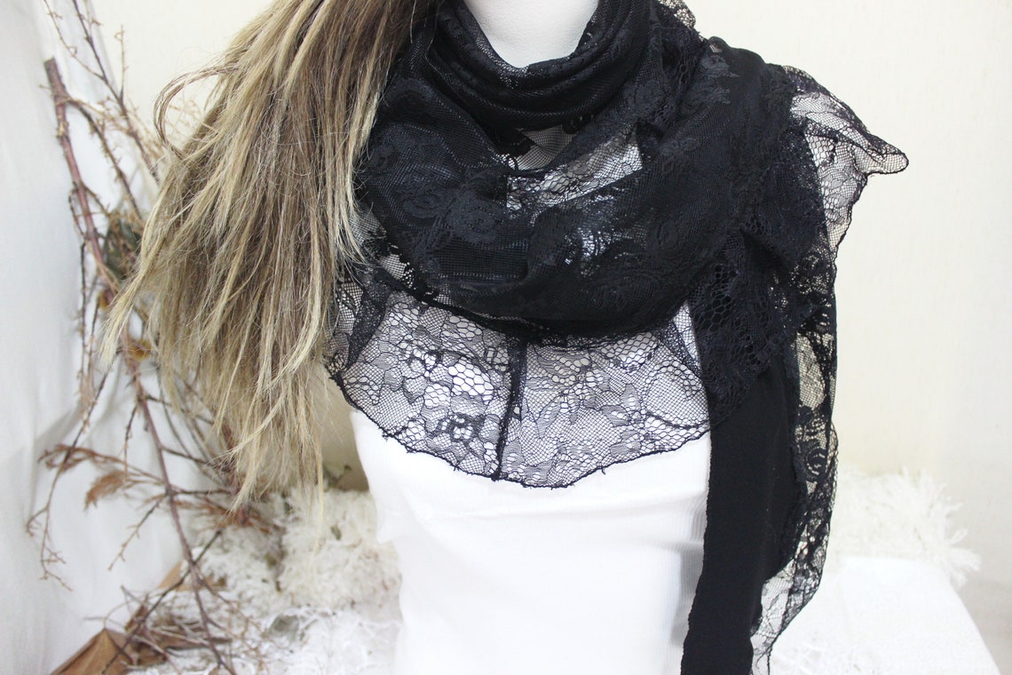 Black Lace Women Shawl Triangle Long Shawl Black Funeral - Etsy