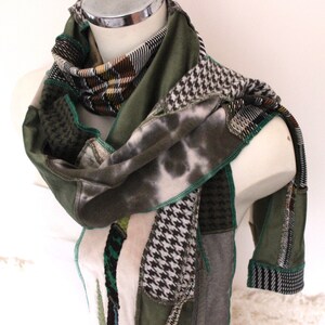 Extra Long Men Scarf, Green Brown Unique Shawl, Handmade Patchwork Boho ...