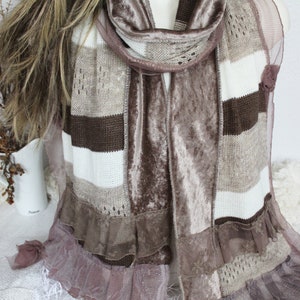 Beige Lace Scarf, Extra Long Scarf, Striped Long Scarf, Brown Beige ...