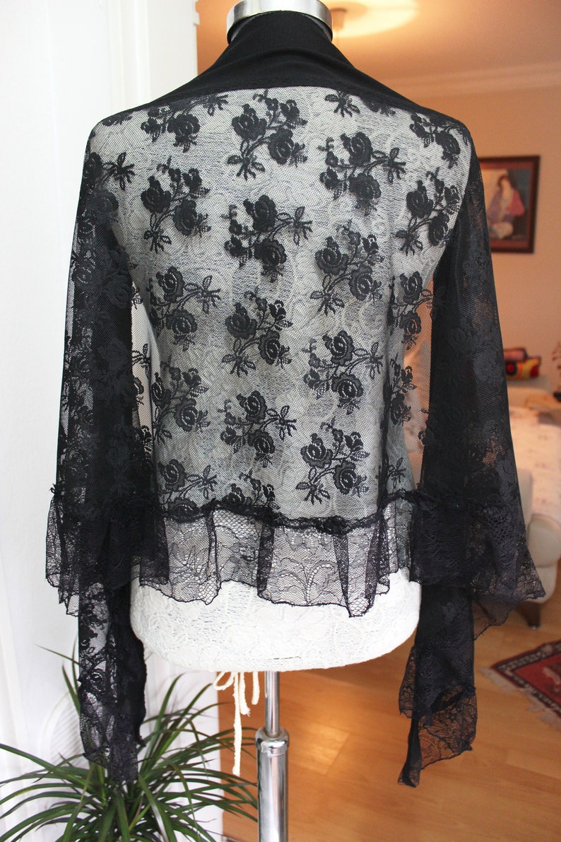 Black Lace Women Shawl Triangle Long Shawl Black Funeral - Etsy