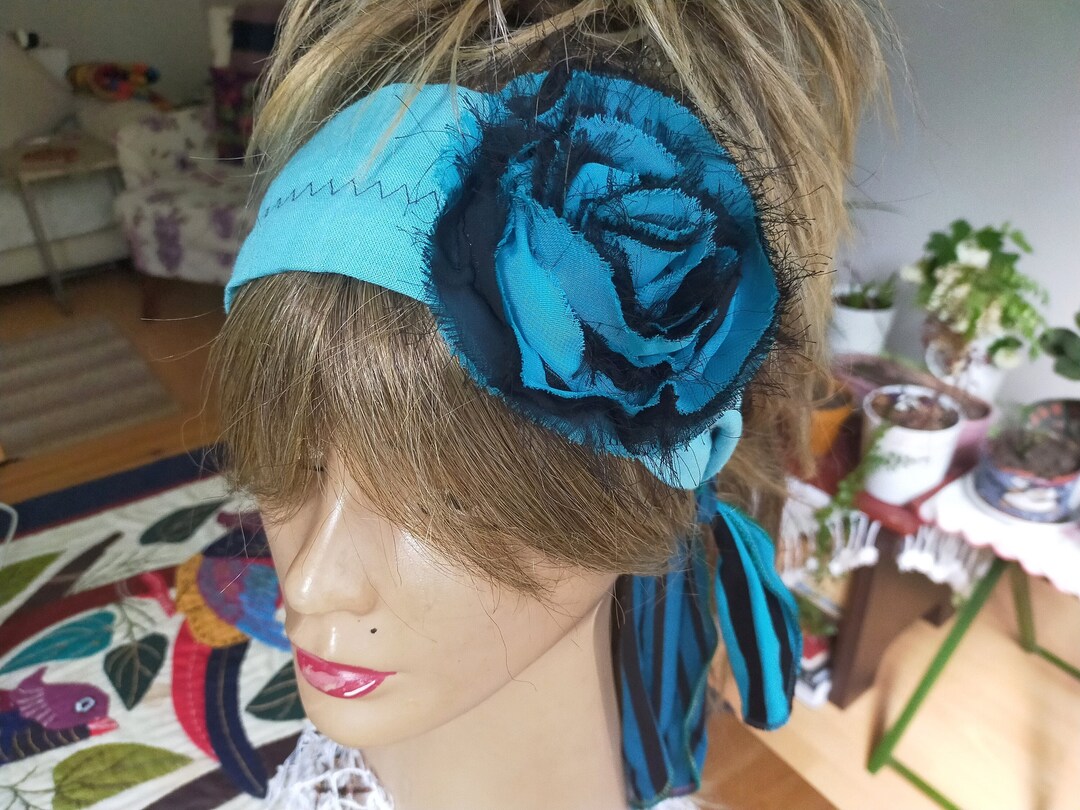 Blue Hair Band, Blue Black Cotton, Hippie Headband, Gypsy Festival ...