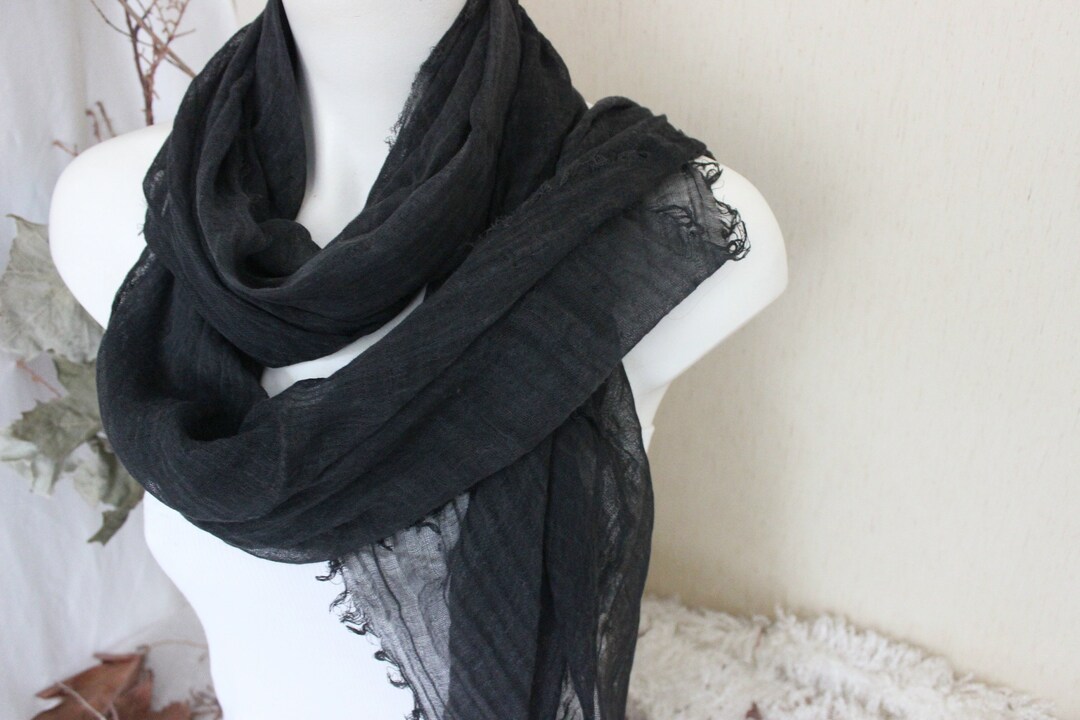Dark Gray Cotton Men's Shawl: Oversized Crumpled Boho Scarf - Etsy