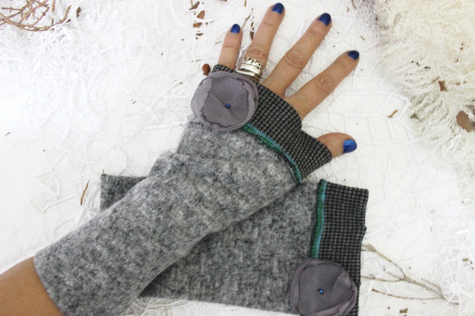 Gray Fingerless Gloves Women Angora Arm Warmers Gray Black - Etsy
