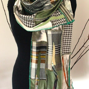 Extra Long Men Scarf, Green Brown Unique Shawl, Handmade Patchwork Boho ...
