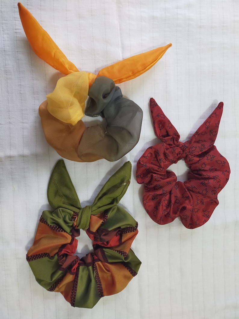 3 pcs Hair Bow Hair Scrunchies Chiffon Rabbit ear Top Knot | Etsy
