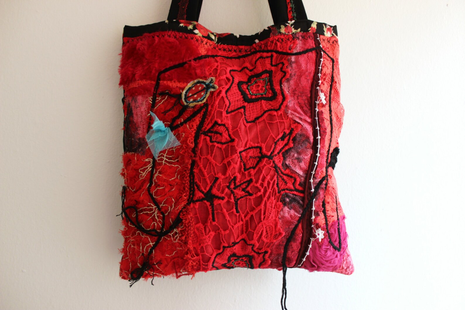 Red Boho Bags Handmade Cloth Bag Red Black Fabric Bag - Etsy