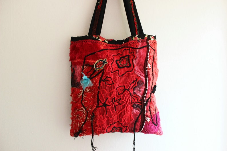 Red Boho bags handmade cloth bag red black fabric bag | Etsy