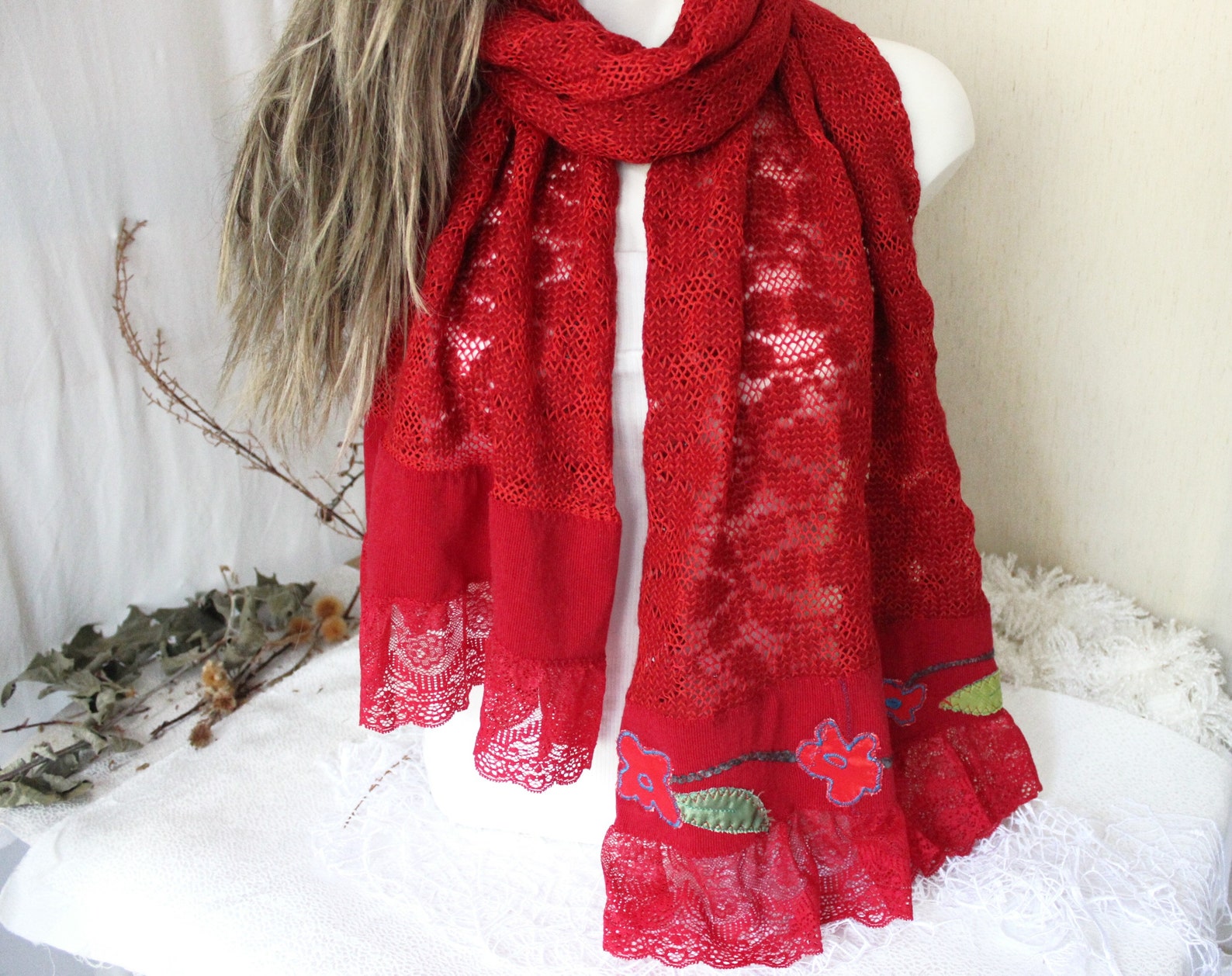 Red Long Wide Shawl Red Mercerized Woman Scarf Big Size - Etsy