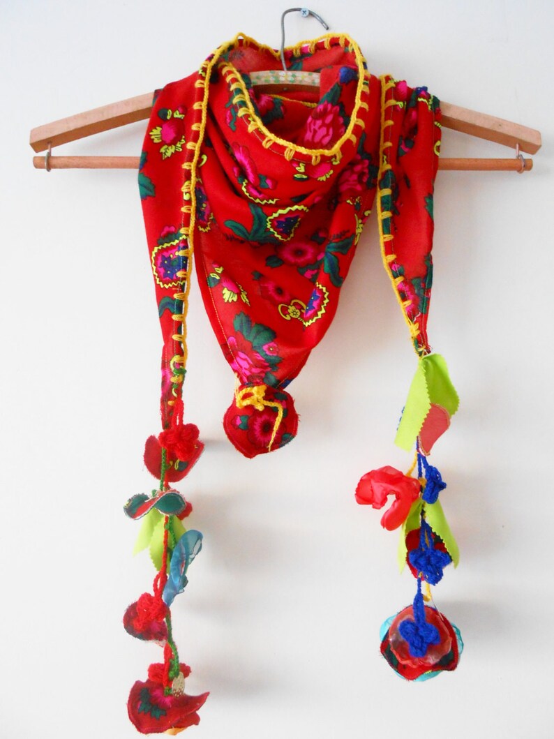 Red Cotton Scarf Red Triangle Scarf Turkish Ethnic Fabric | Etsy