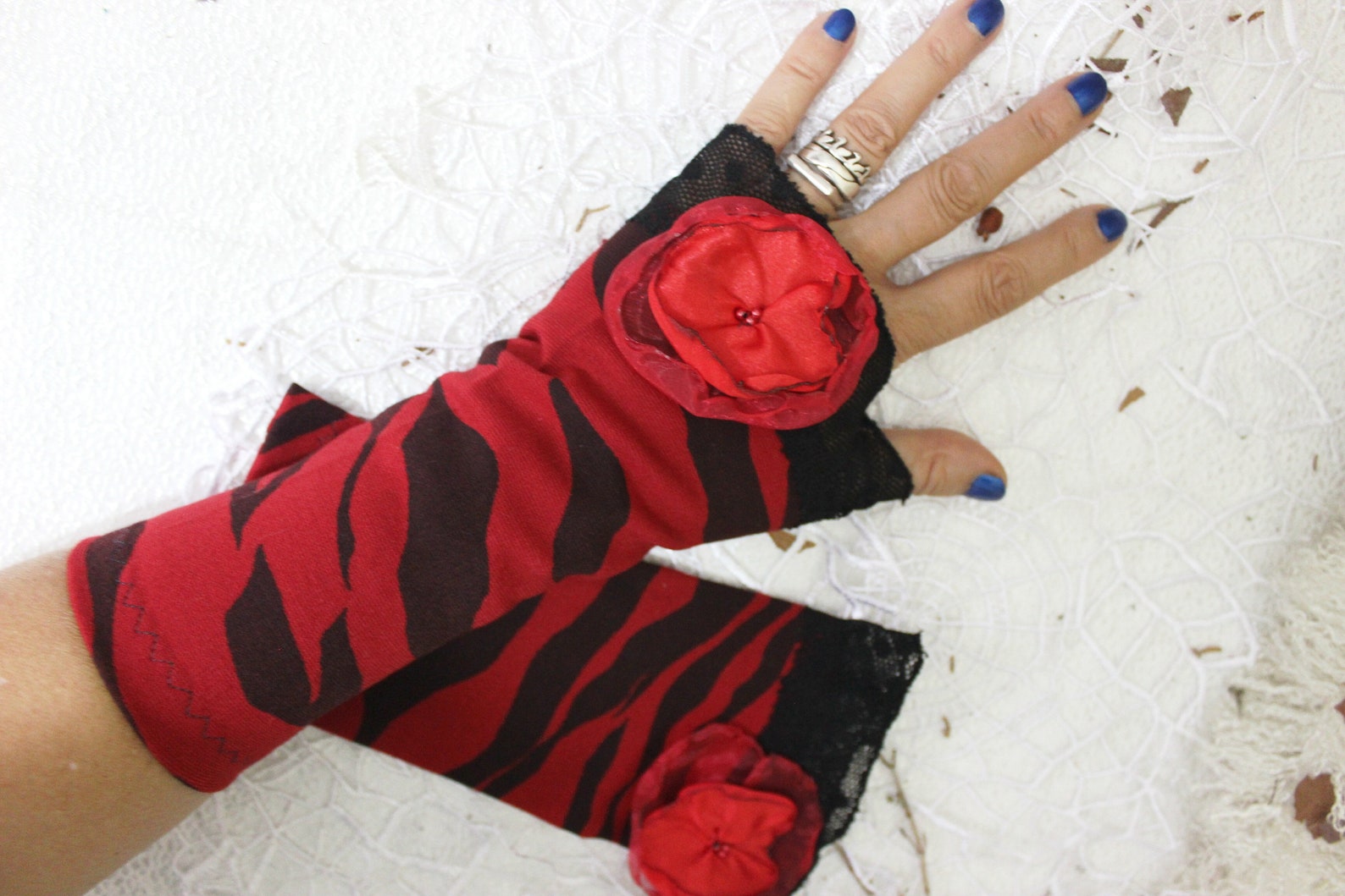 Red Black Gloves Women Zebra Arm Warmer Red Christmas - Etsy