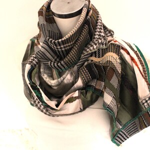 Extra Long Men Scarf, Green Brown Unique Shawl, Handmade Patchwork Boho ...