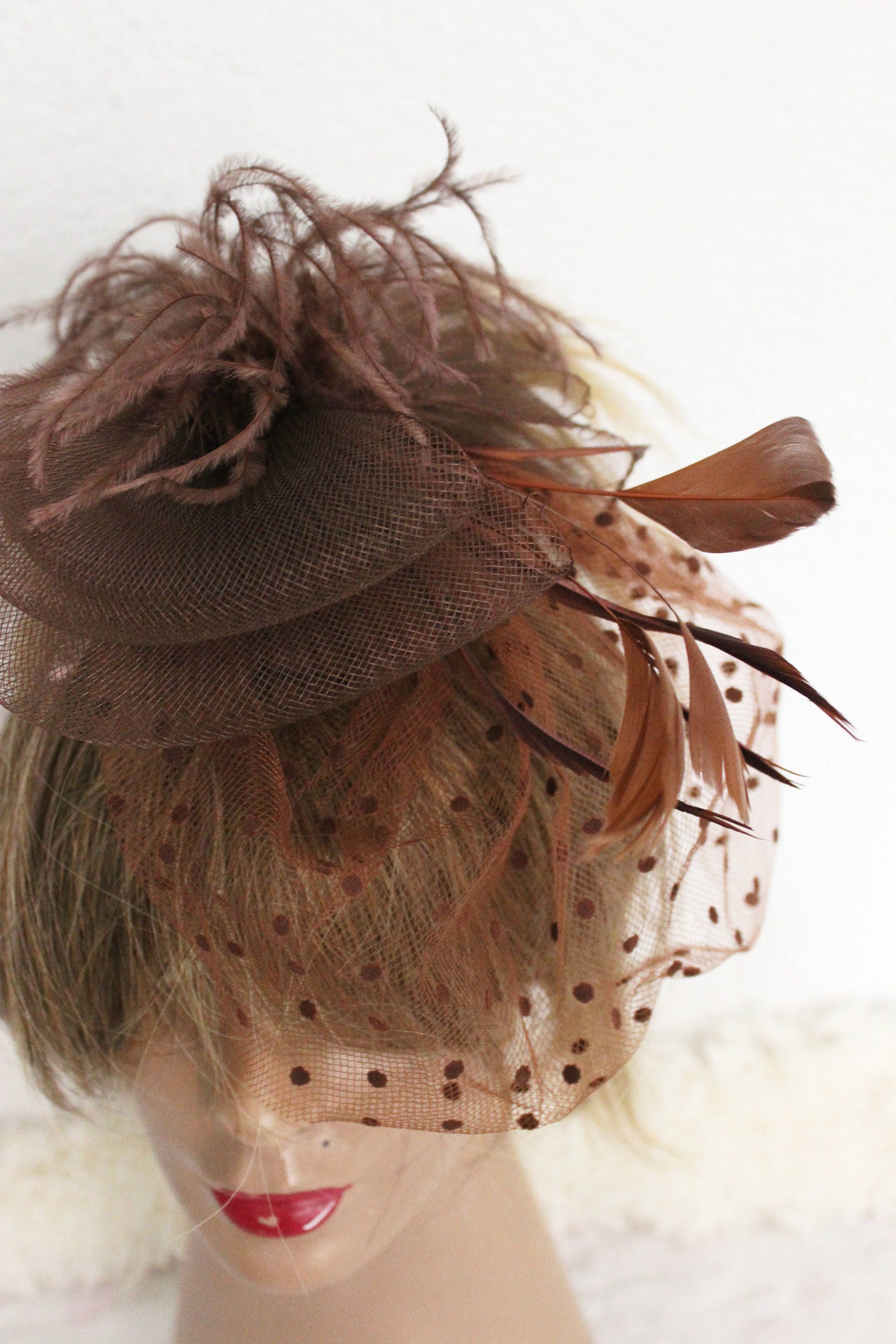 Brown fascinator chocolate cocktail hat nescafe tulle | Etsy