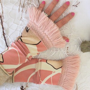 Powder Pink Women Gloves, Pink Cream Arm Warmers, Wrist Ornament Wrap ...