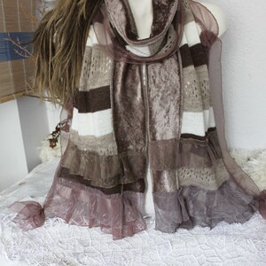 Beige Lace Scarf, Extra Long Scarf, Striped Long Scarf, Brown Beige ...
