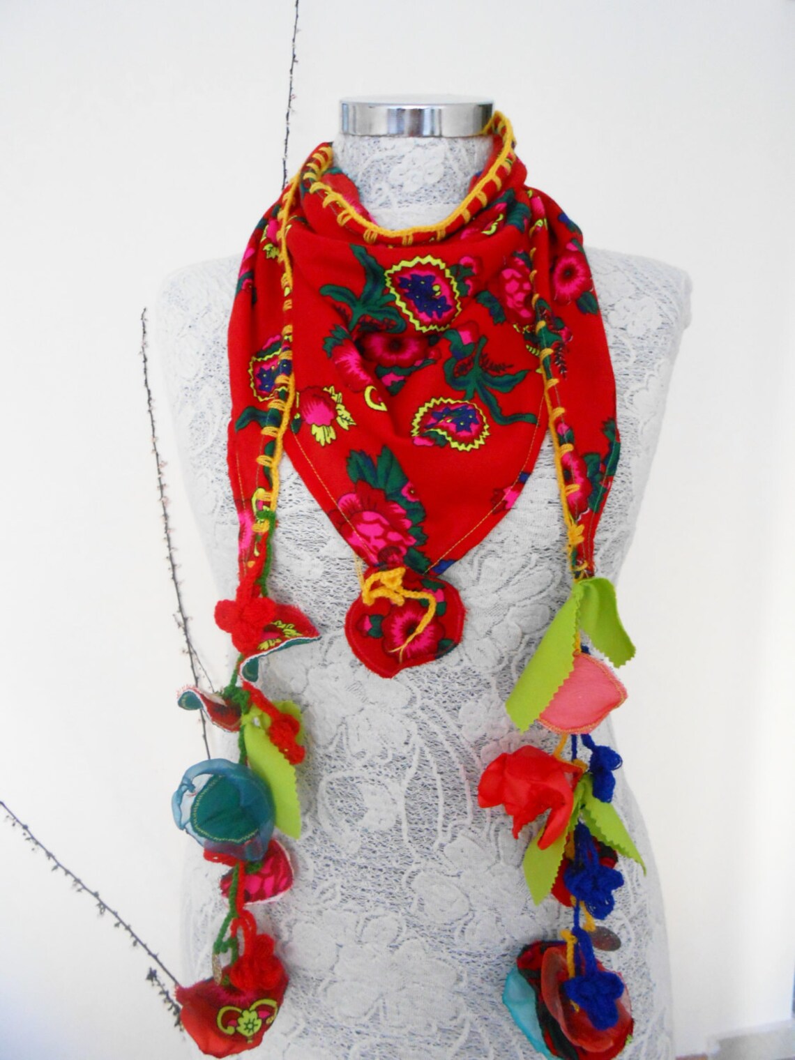 Red Cotton Scarf Red Triangle Scarf Turkish Ethnic Fabric | Etsy