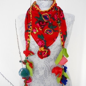 Red Cotton Scarf, Red Triangle Scarf, Turkish Ethnic Fabric, Flowering ...