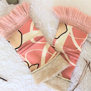 Powder Pink Women Gloves, Pink Cream Arm Warmers, Wrist Ornament Wrap ...