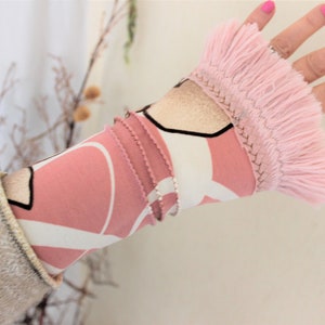 Powder Pink Women Gloves, Pink Cream Arm Warmers, Wrist Ornament Wrap ...