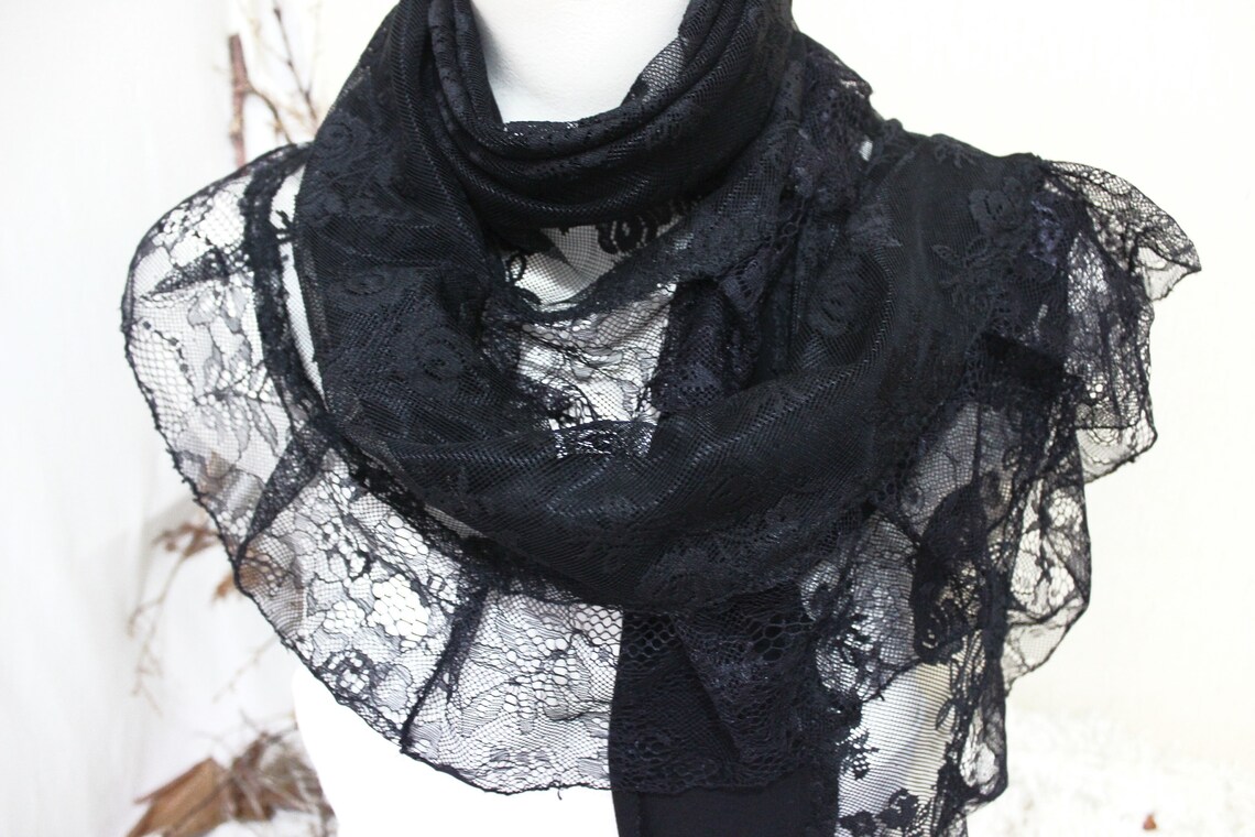 Black Lace Women Shawl Triangle Long Shawl Black Funeral - Etsy