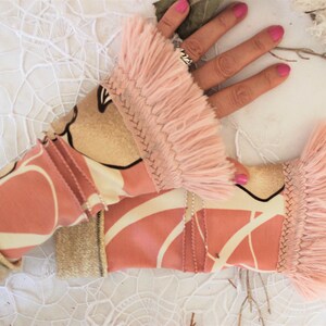 Powder Pink Women Gloves, Pink Cream Arm Warmers, Wrist Ornament Wrap ...