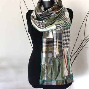 Extra Long Men Scarf, Green Brown Unique Shawl, Handmade Patchwork Boho ...