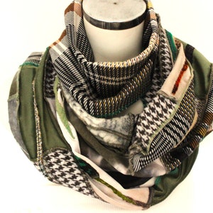 Extra Long Men Scarf, Green Brown Unique Shawl, Handmade Patchwork Boho ...