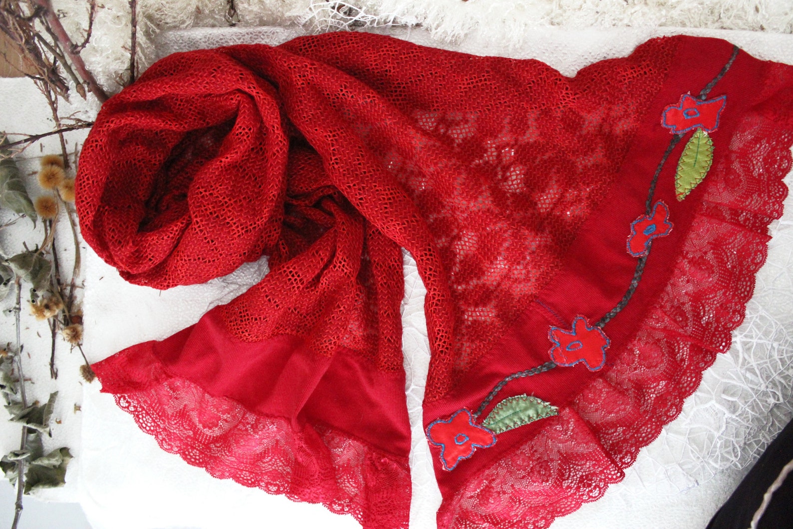 Red Long Wide Shawl Red Mercerized Woman Scarf Big Size | Etsy