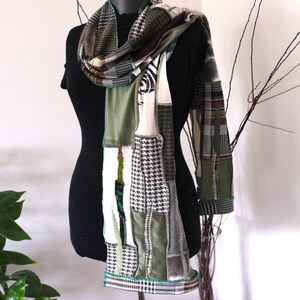Extra Long Men Scarf, Green Brown Unique Shawl, Handmade Patchwork Boho ...