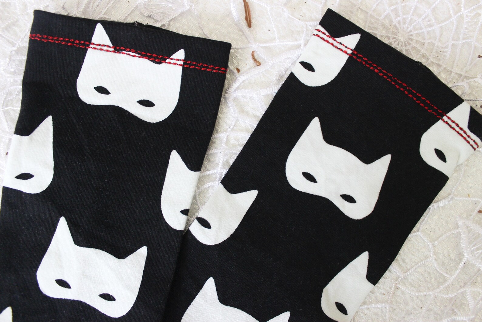 Cat Arm Warmers: Black & White Cotton Gloves With Cat Pattern - Etsy