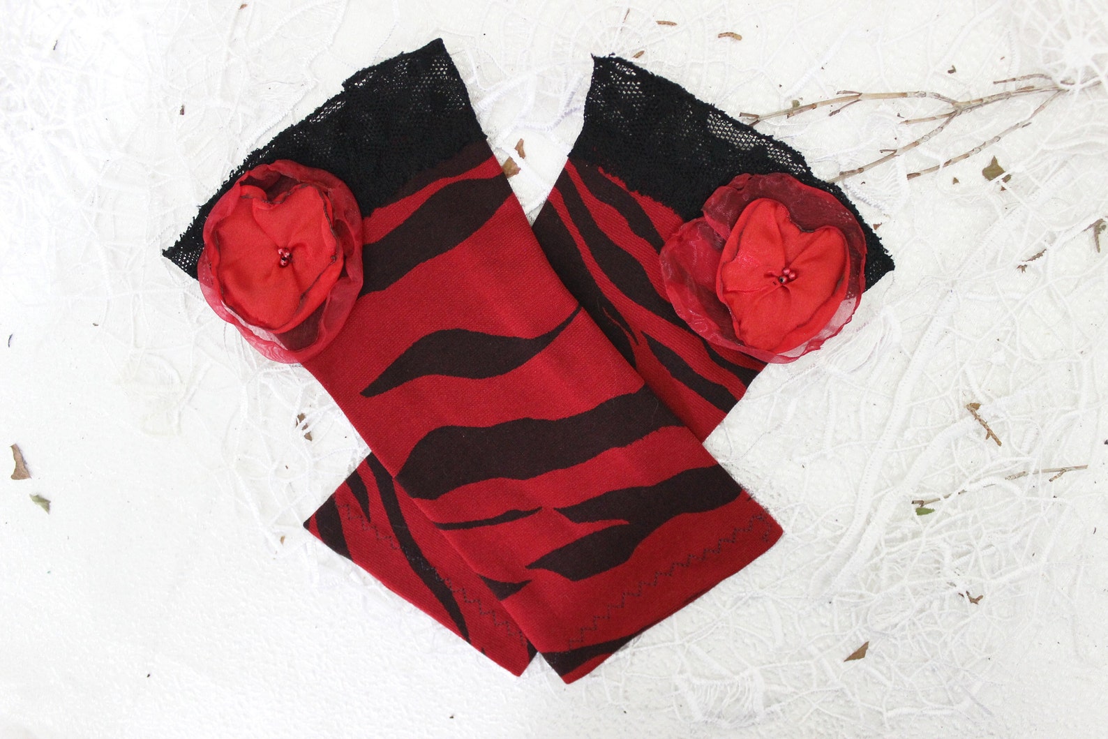 Red Black Gloves Women Zebra Arm Warmer Red Christmas - Etsy