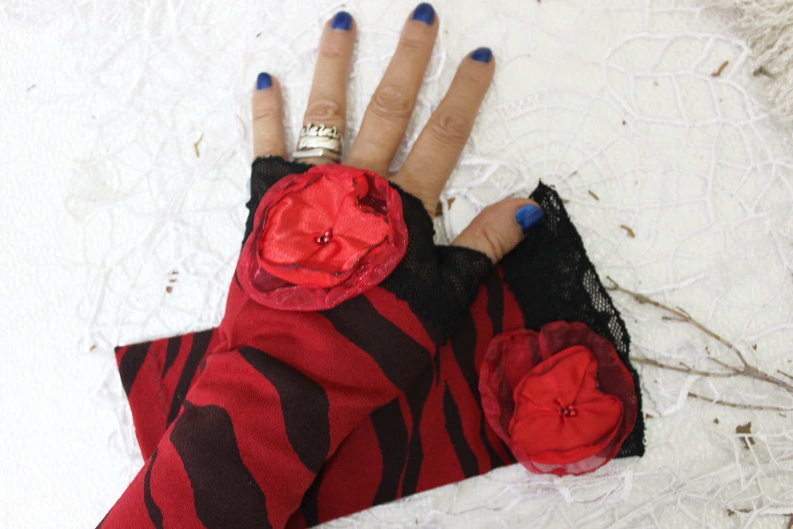 Red Black Gloves Women Zebra Arm Warmer Red Christmas - Etsy