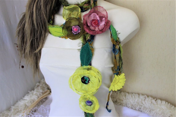 Boho Flower Necklace Colorful Crochet Belt Yellow Flower | Etsy