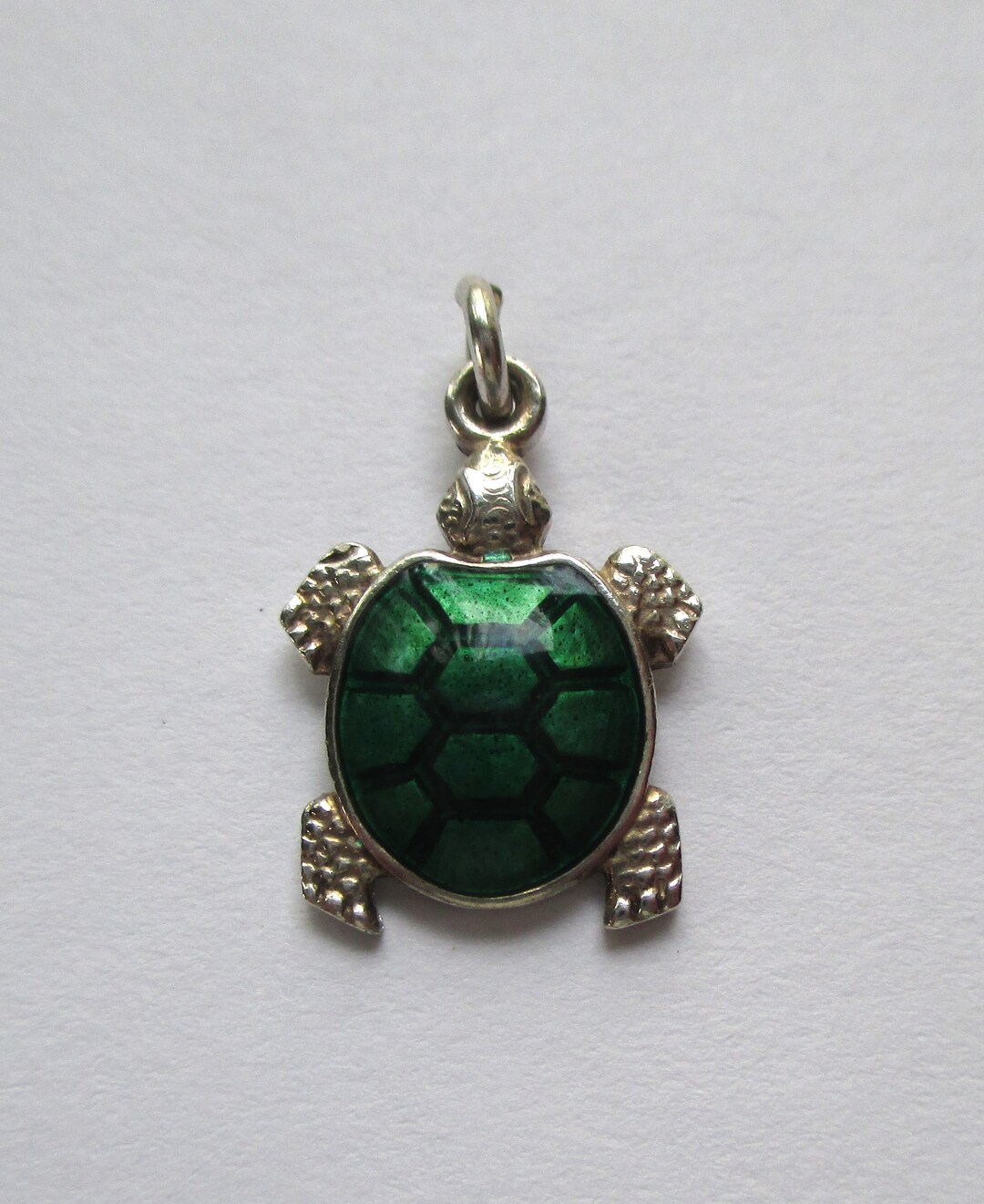 11/16 Inch Tall Small Vintage Sterling Silver Green Enamel Turtle Charm ...