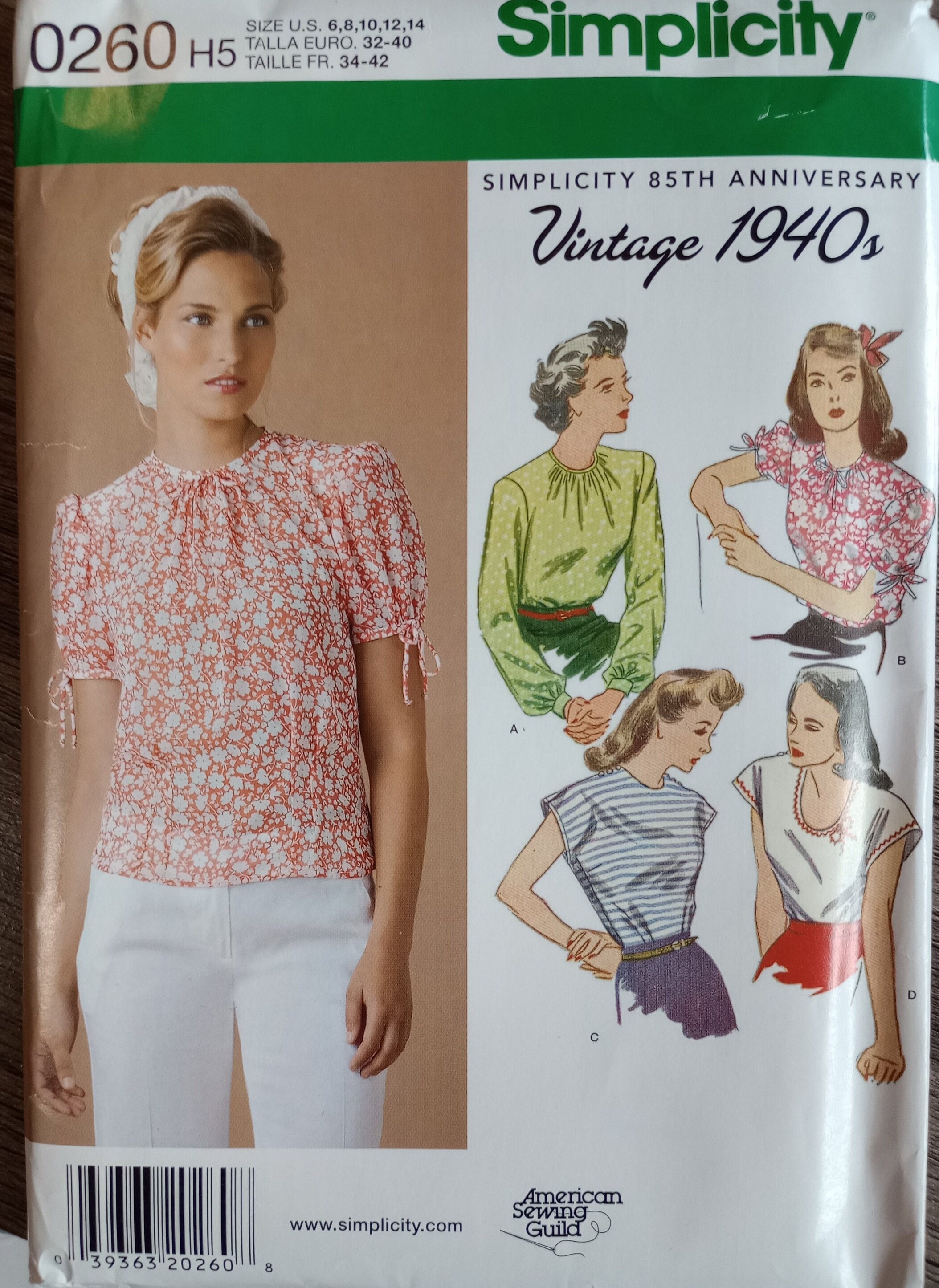 Vintage 1940s Replica Blouse Pattern. Simplicity 0260 - Etsy