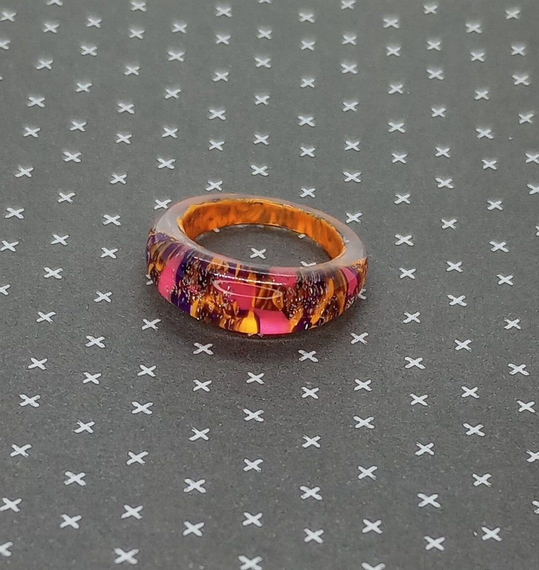 Thin Lucite Rings, Hand Painted Lucite Ring Size 7.5, Glitter Galaxy ...