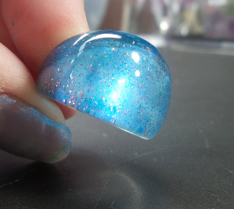Lucite Rings, Hand Painted Lucite Ring Size 4.5, Glitter Galaxy Rings ...