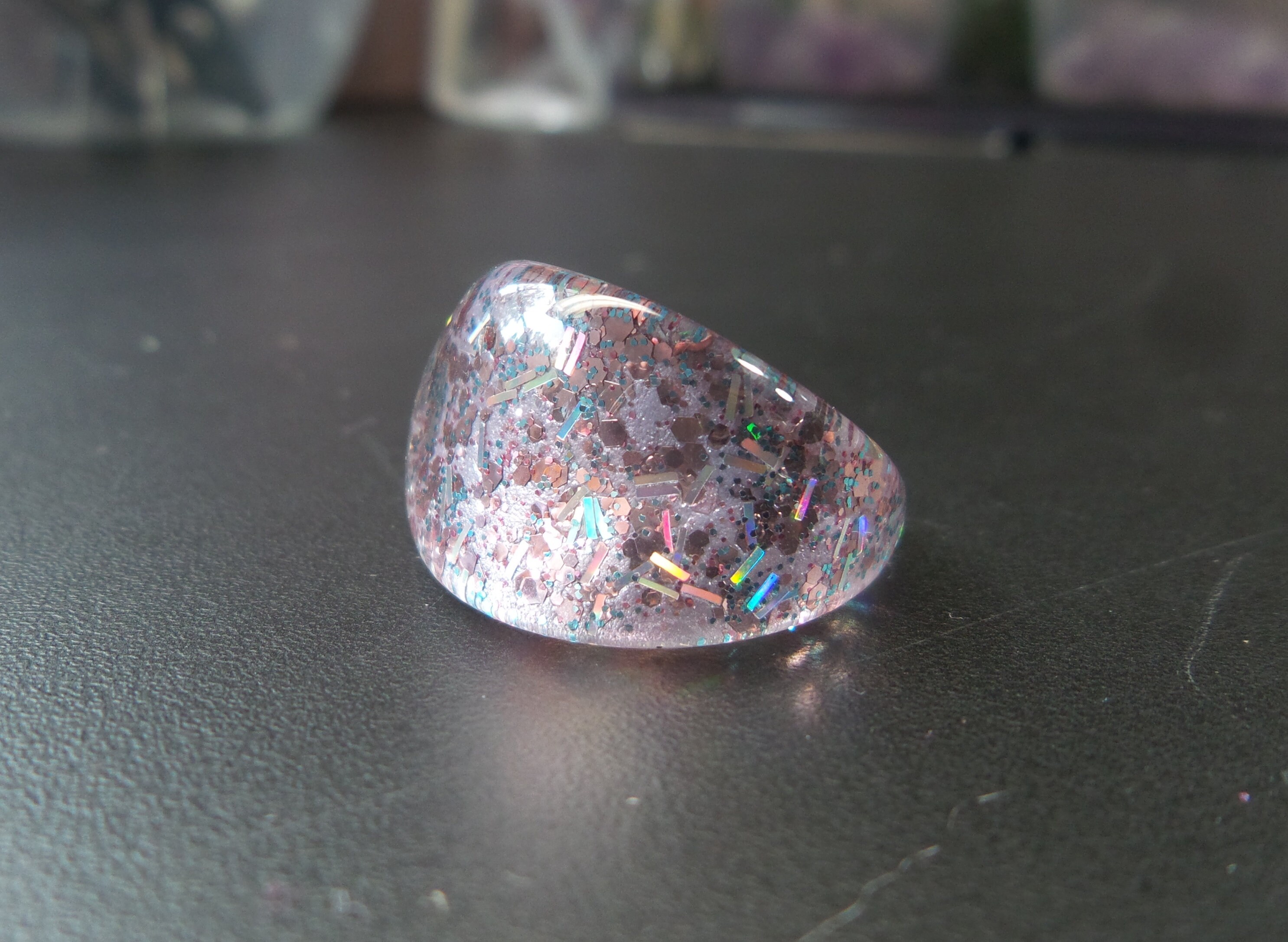 Lucite Rings, Hand Painted Lucite Ring Size 4.5, Glitter Galaxy Rings ...