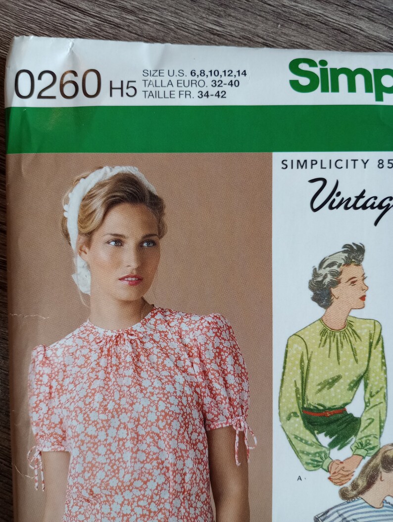 Vintage 1940s Replica Blouse Pattern. Simplicity 0260 - Etsy