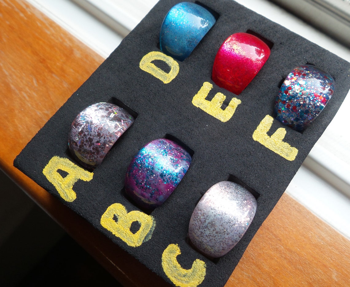 Lucite Rings, Hand Painted Lucite Ring Size 4.5, Glitter Galaxy Rings ...