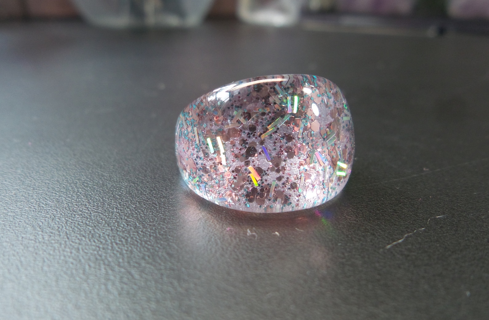 Lucite Rings, Hand Painted Lucite Ring Size 4.5, Glitter Galaxy Rings ...