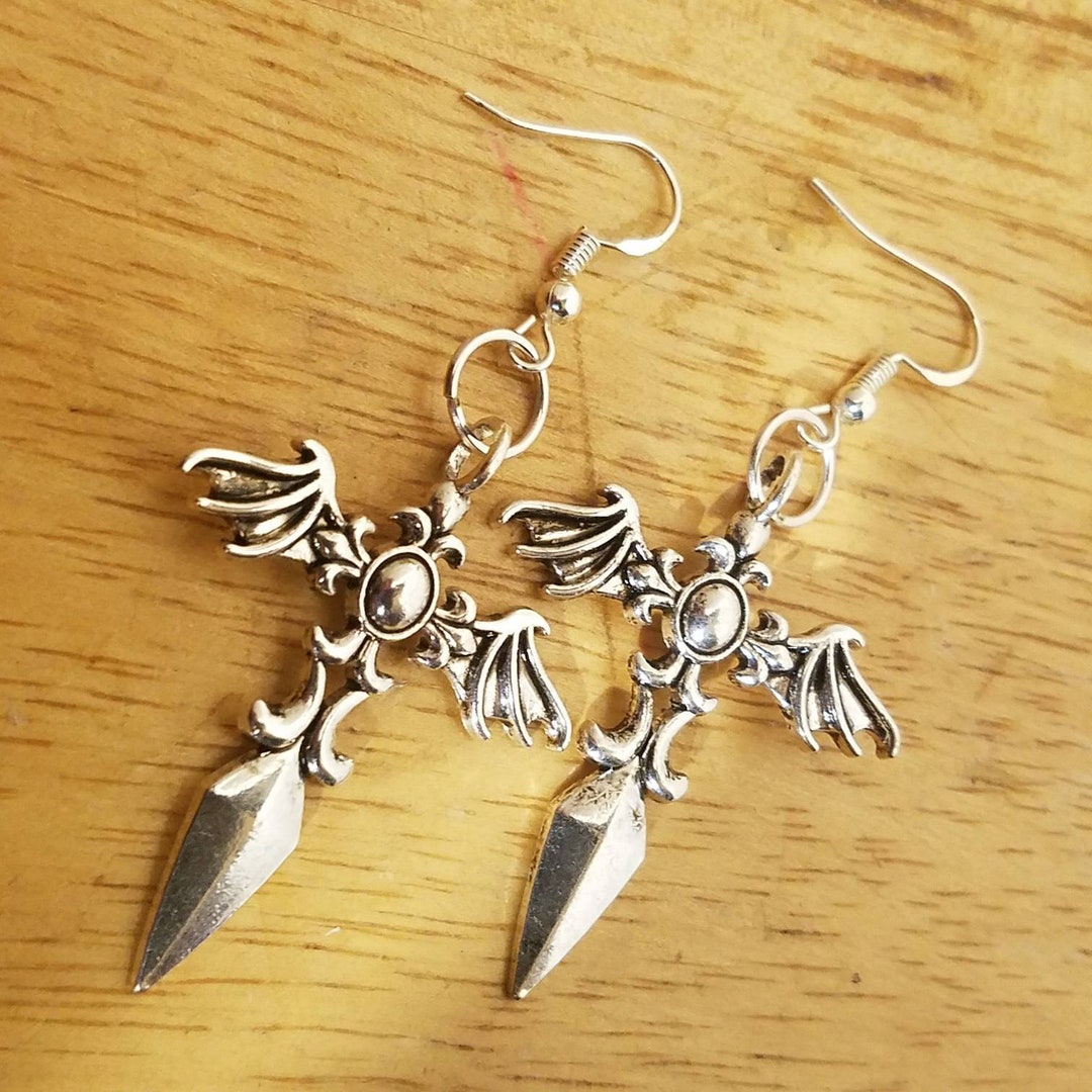 Vampire Wing Cross Earrings - Etsy