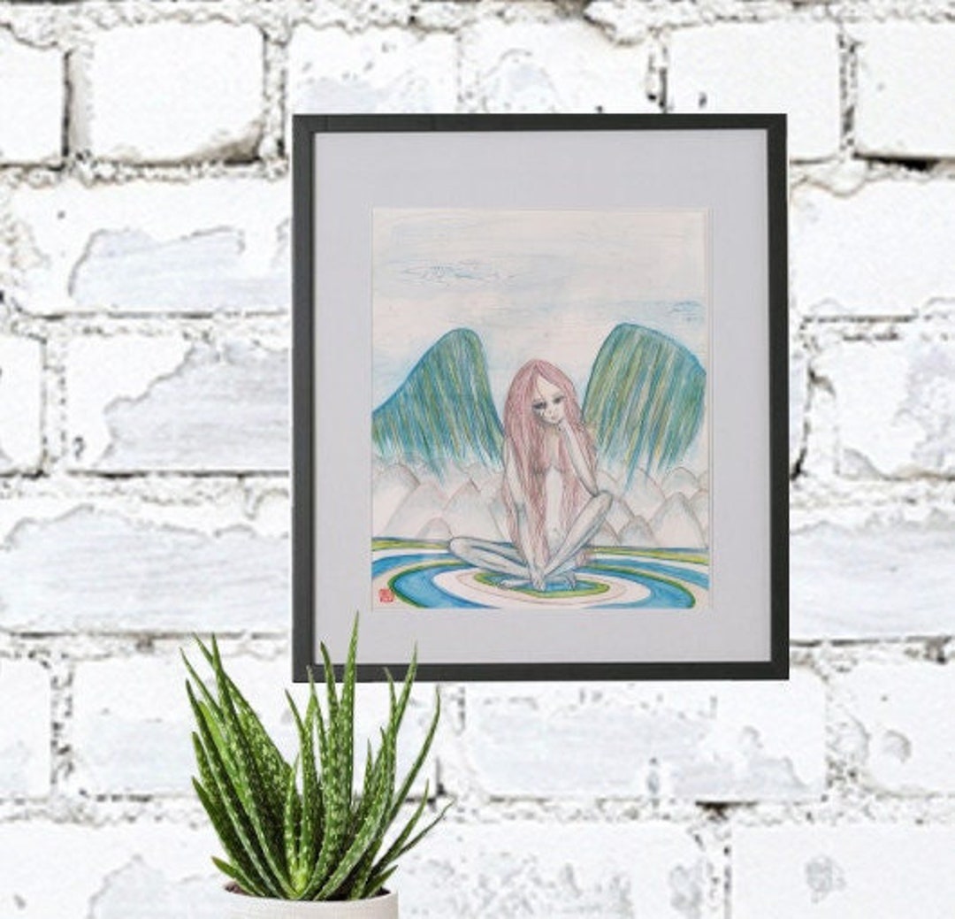 Original Angel Art - A One of Kind Watercolour and Pencil Drawing of an ...